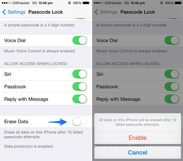 Enable Erase Data option to delete data after 10 failed passcode ... Enable Erase Data option to delete data after 10 failed passcode ...